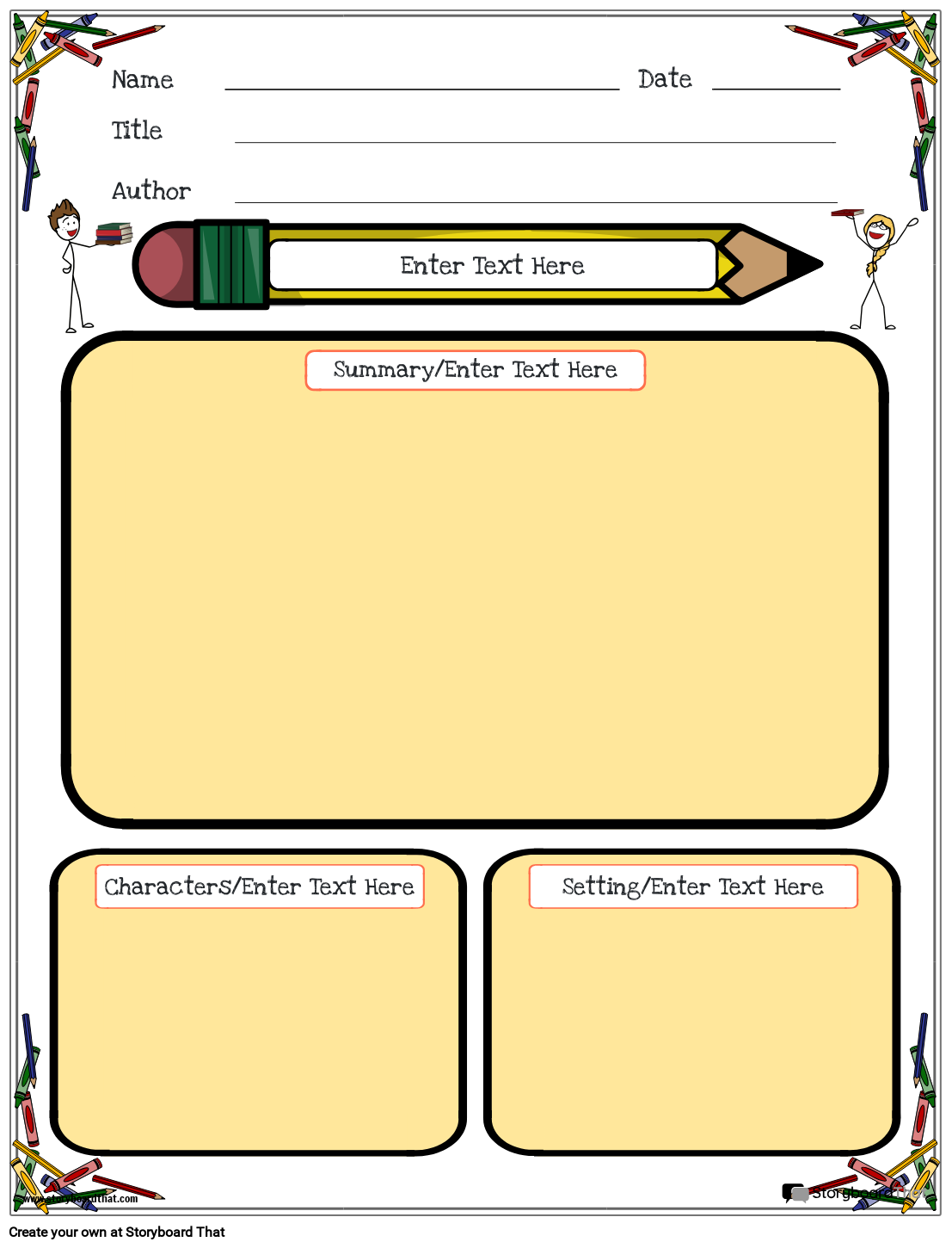Book Report Planning Sheet with Colorful Crayons