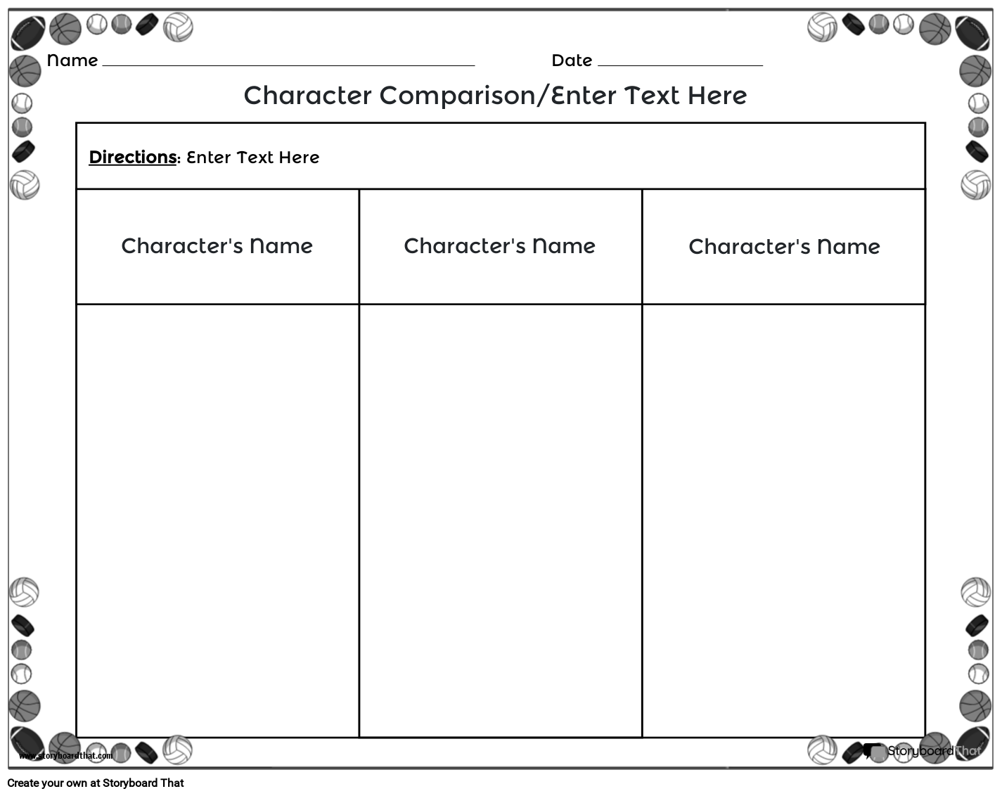 Character Comparison Worksheet with Sports Balls