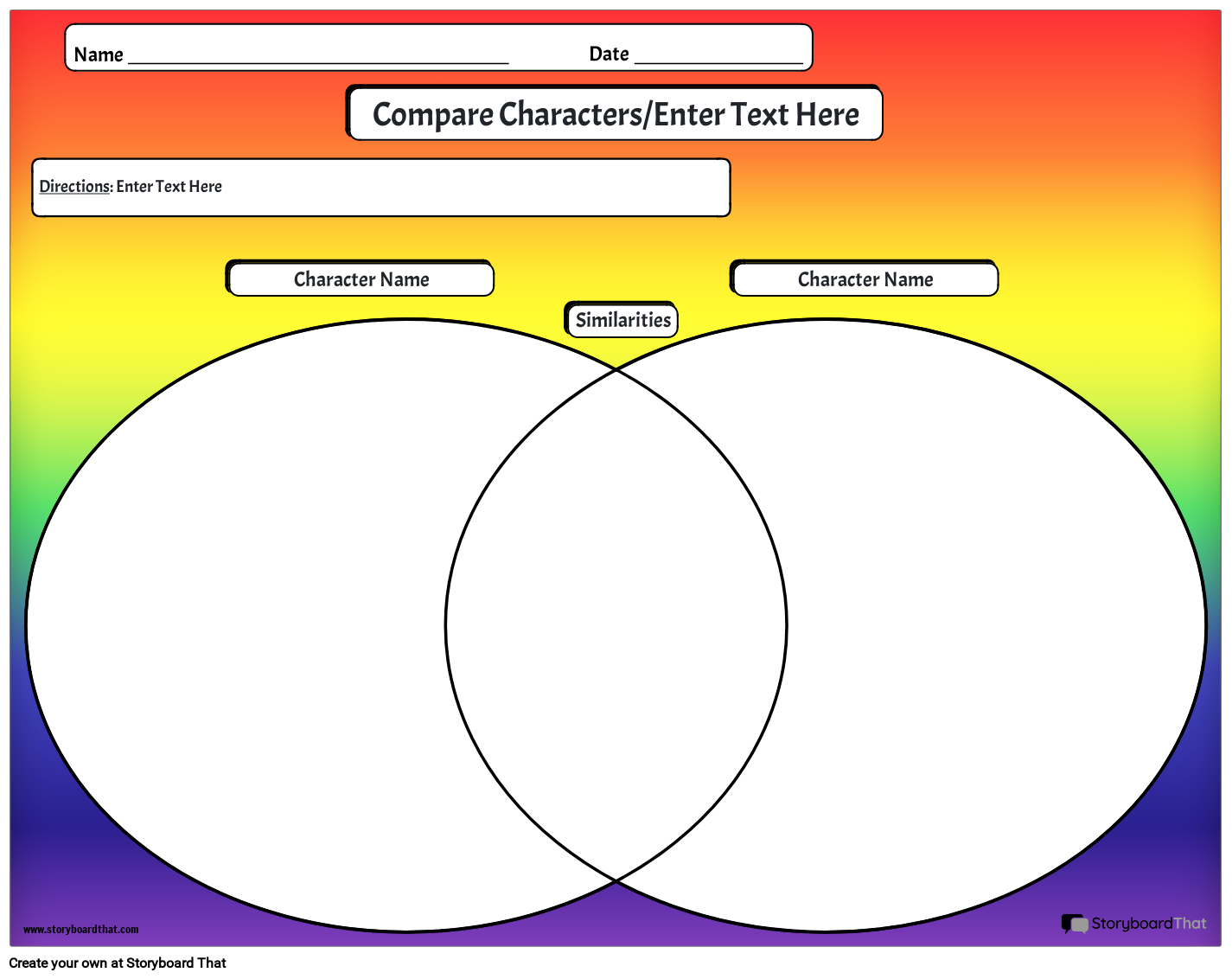 Rainbow Colors Based Character Comparison Worksheet