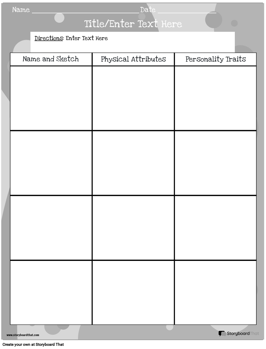 Character Comparison Worksheet with Divided Boxes