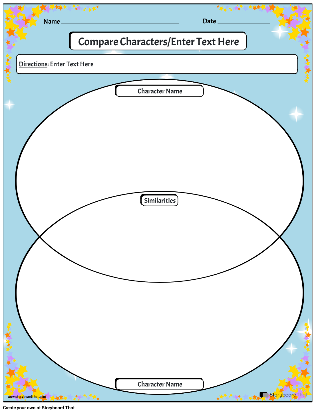Colorful Stars Based Character Comparison Worksheet