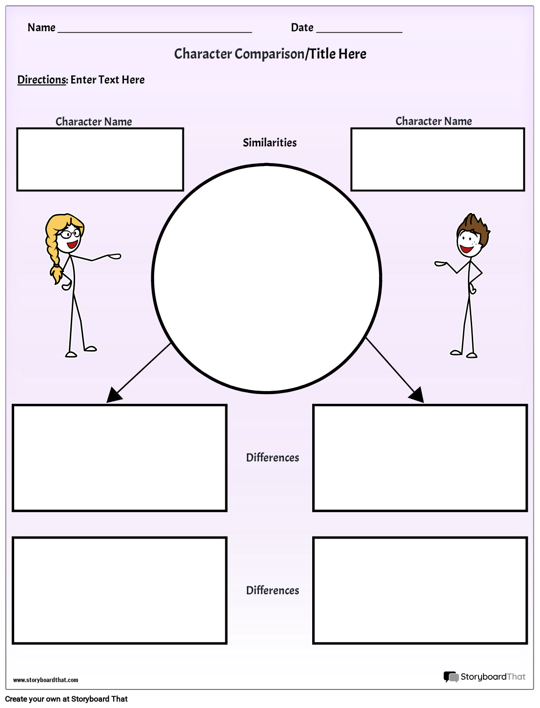 Character Comparison Worksheet with Stick Figures