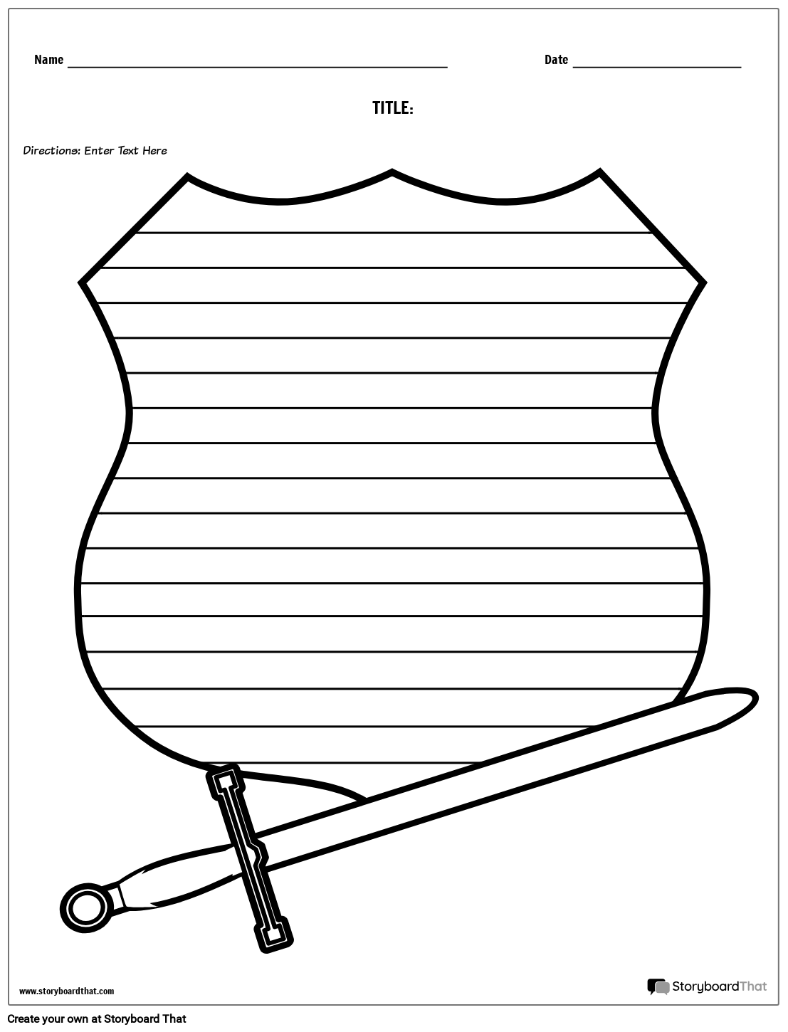 Creative Writing Worksheet with a Sword and Shield