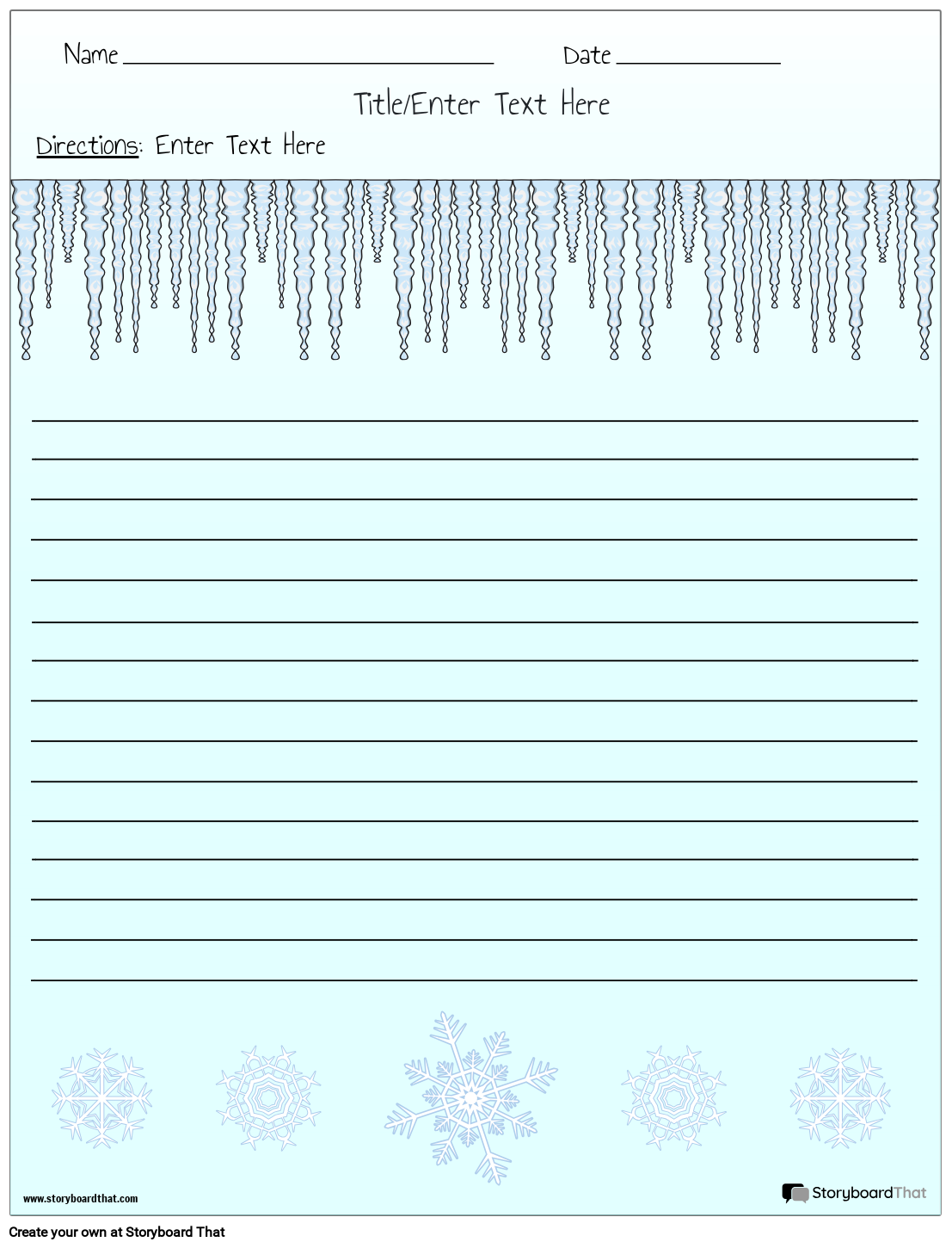 Beautiful Snow and Ice Themed Creative Writing Template