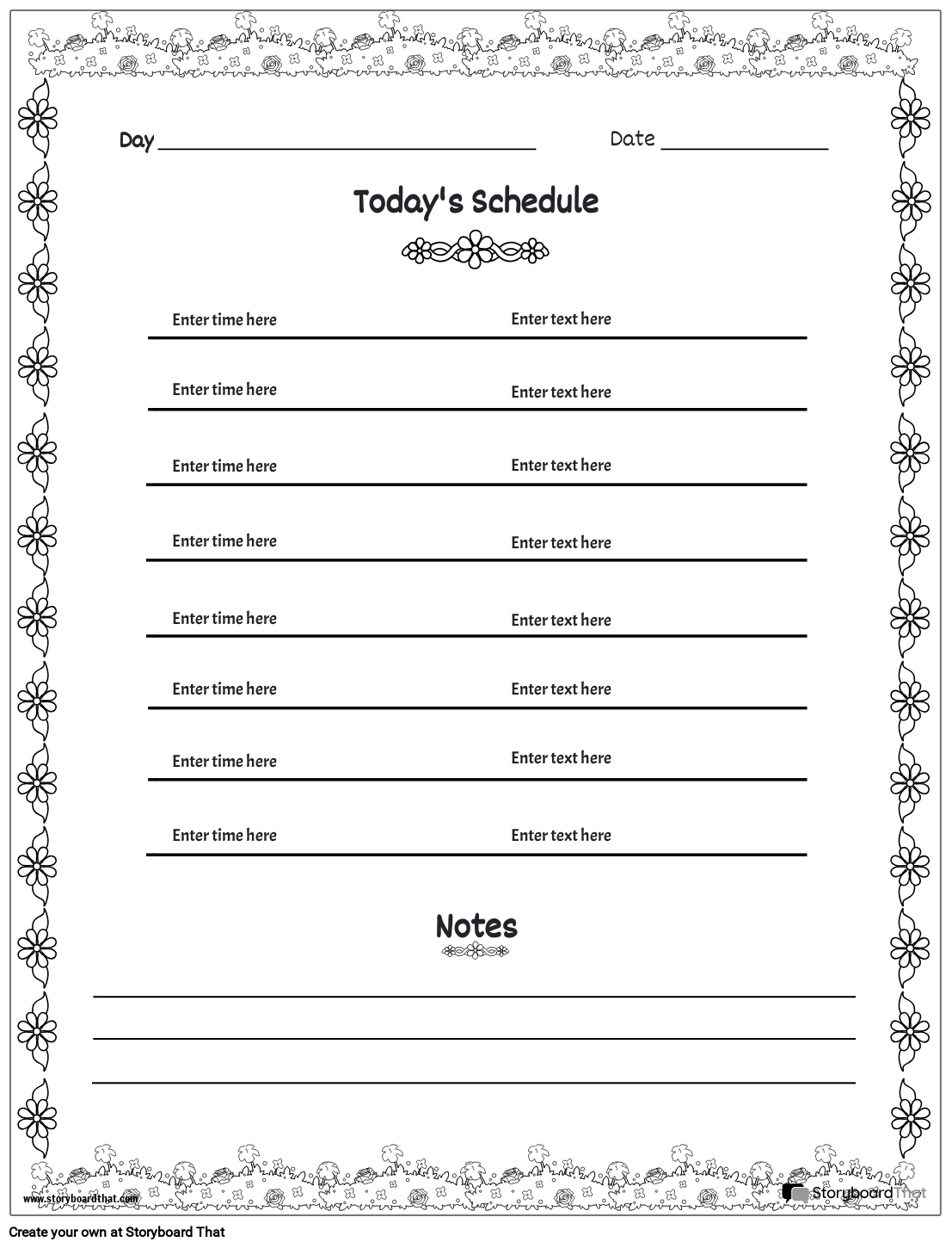 Garden Themed Daily Planner Worksheet Template