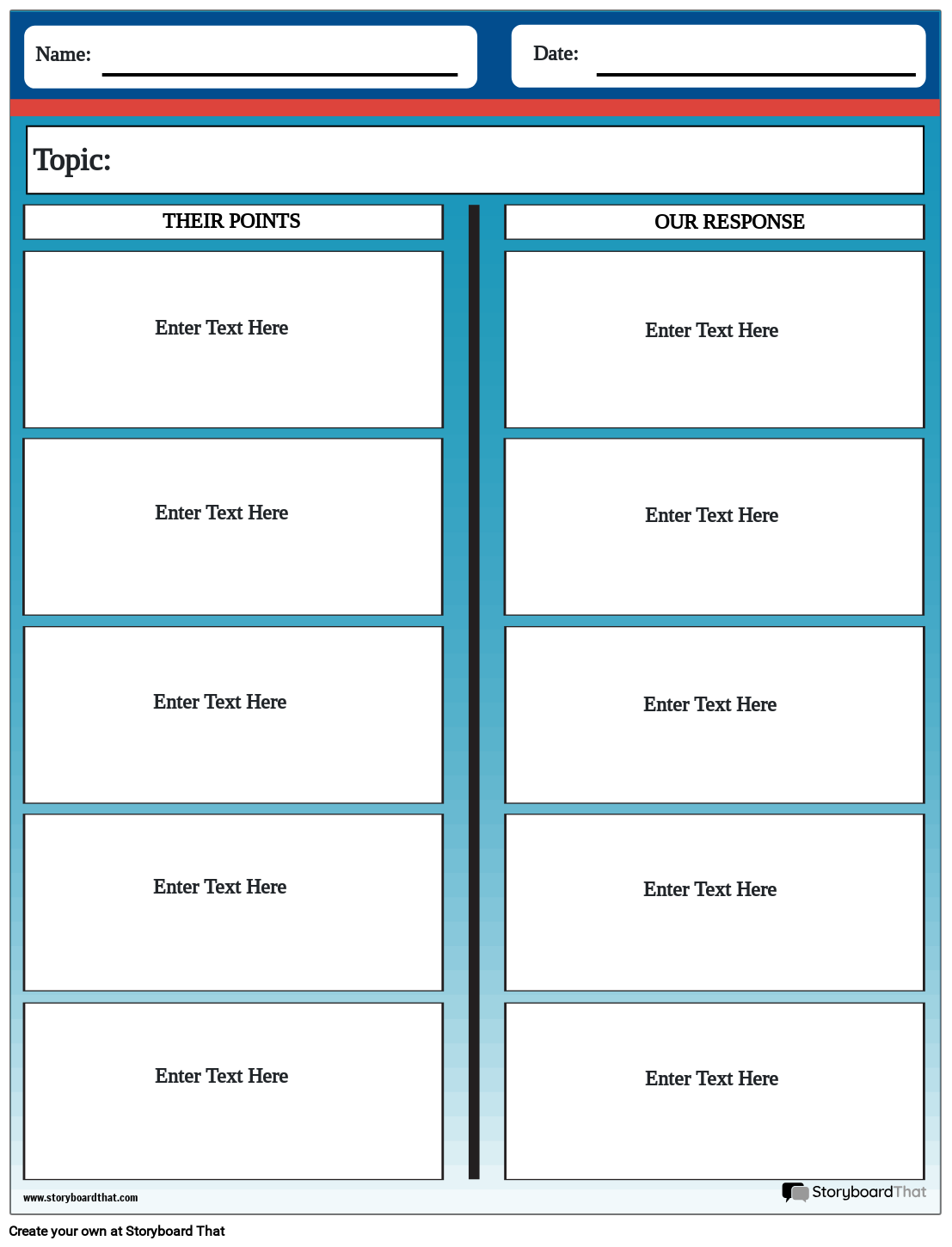 Blue Themed Debate Worksheet Template Design Storyboard