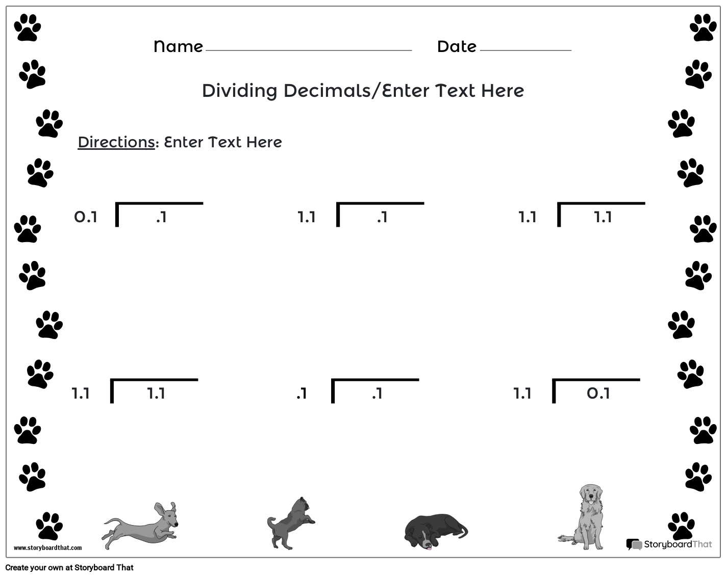 Decimals Landscape BW 4 Storyboard Por Worksheet templates