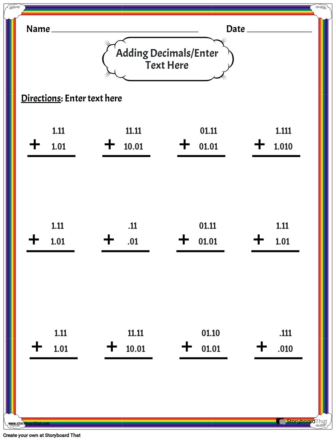 Decimals Portrait Color 1 Storyboard Por Worksheet templates Decimals Portrait Color 1 Storyboard Por Worksheet templates