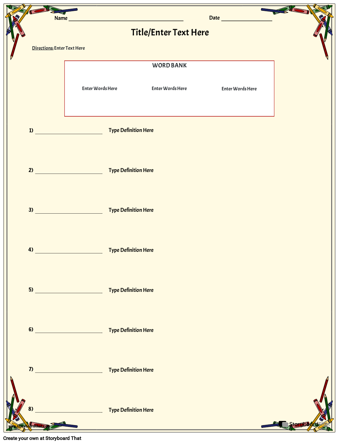 Definitions 4 Storyboard Af Worksheet templates