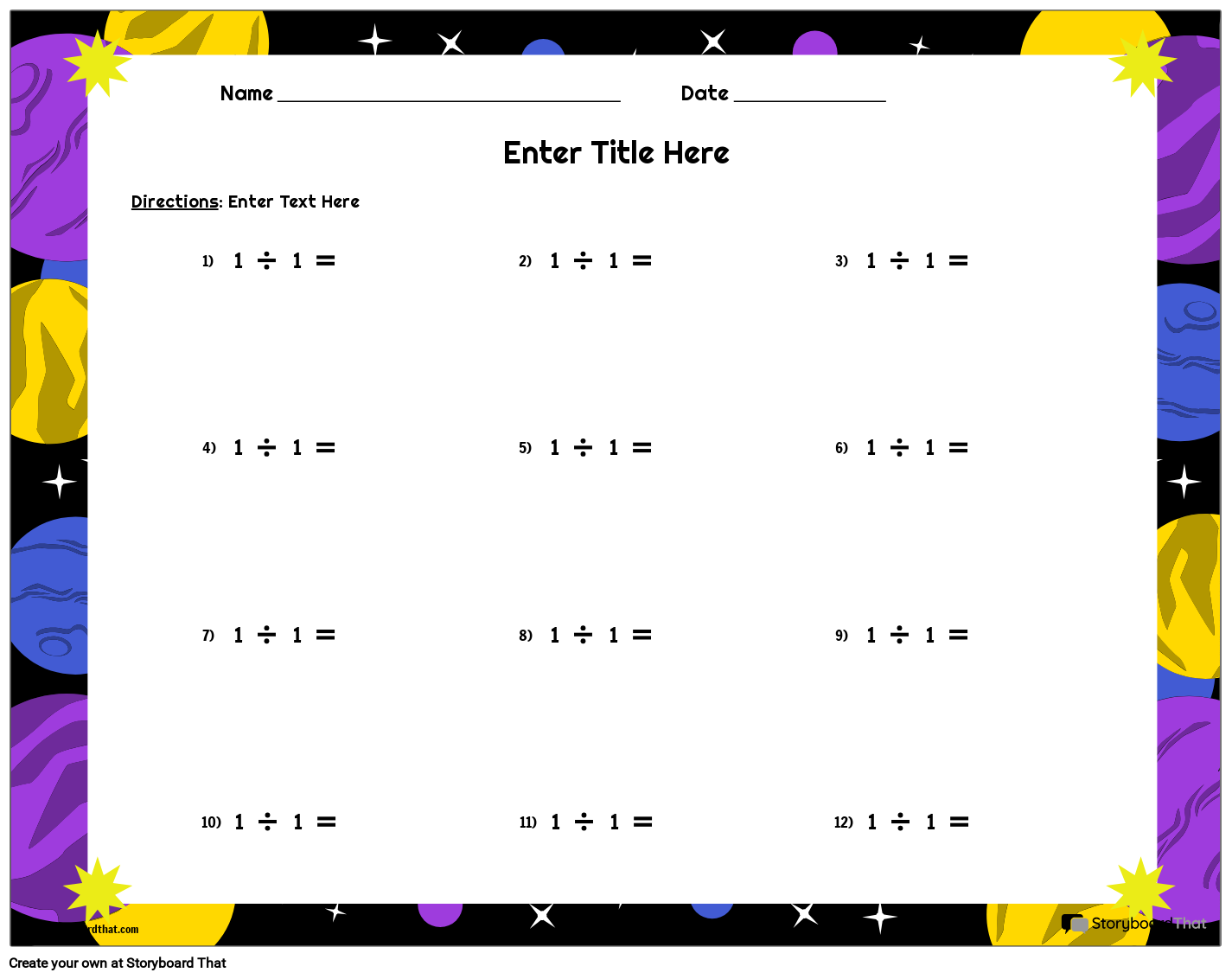 Space-Themed Division Worksheet Storyboard by worksheet-templates