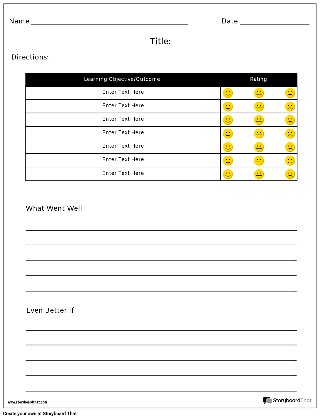 Rating with Emojis Exit Ticket Template Storyboard