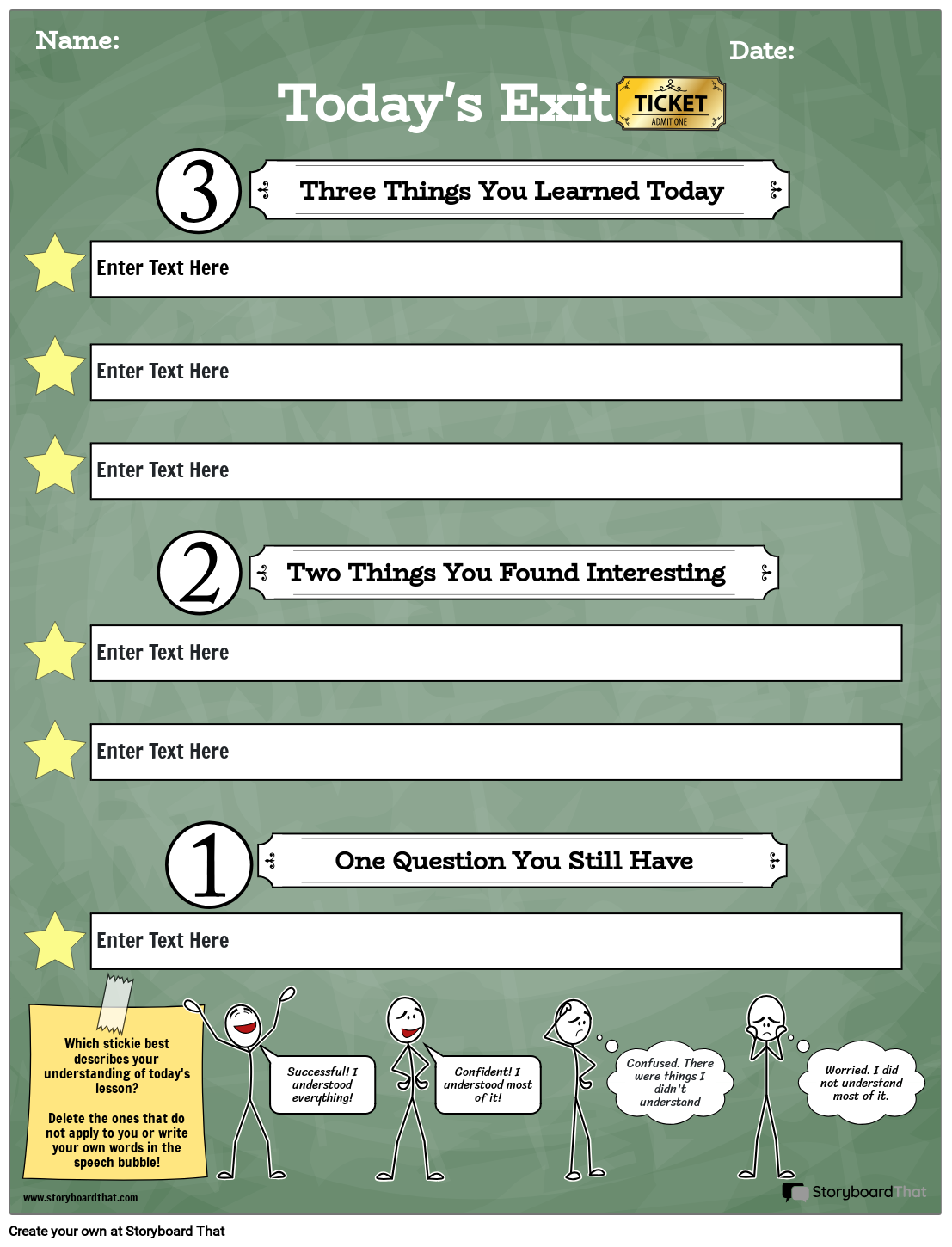 Stars and Stickman Themed Exit Ticket Template