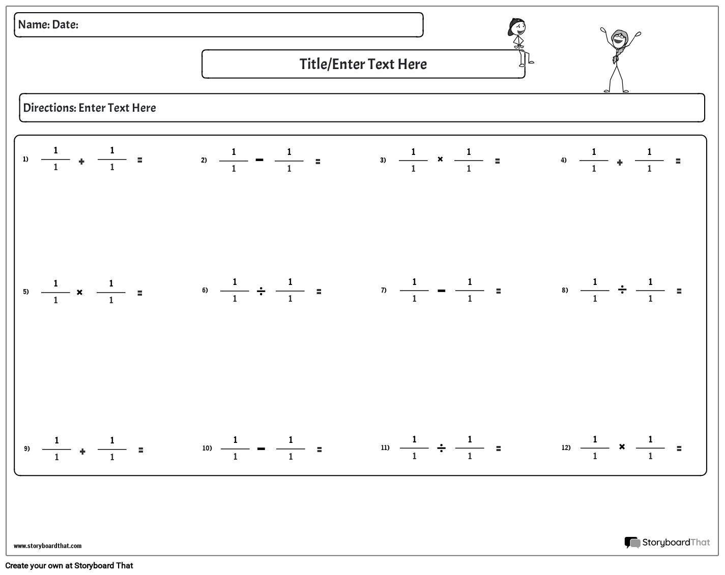 Make Custom Fraction Worksheets | Fraction Templates