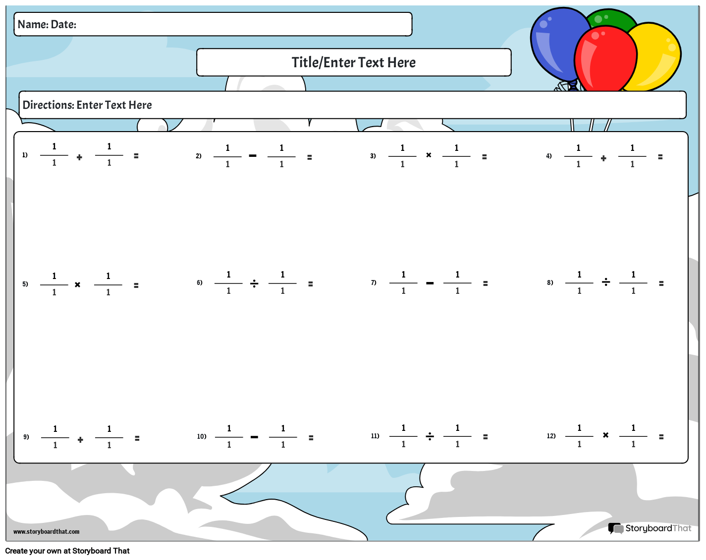 Make Custom Fraction Worksheets | Fraction Templates