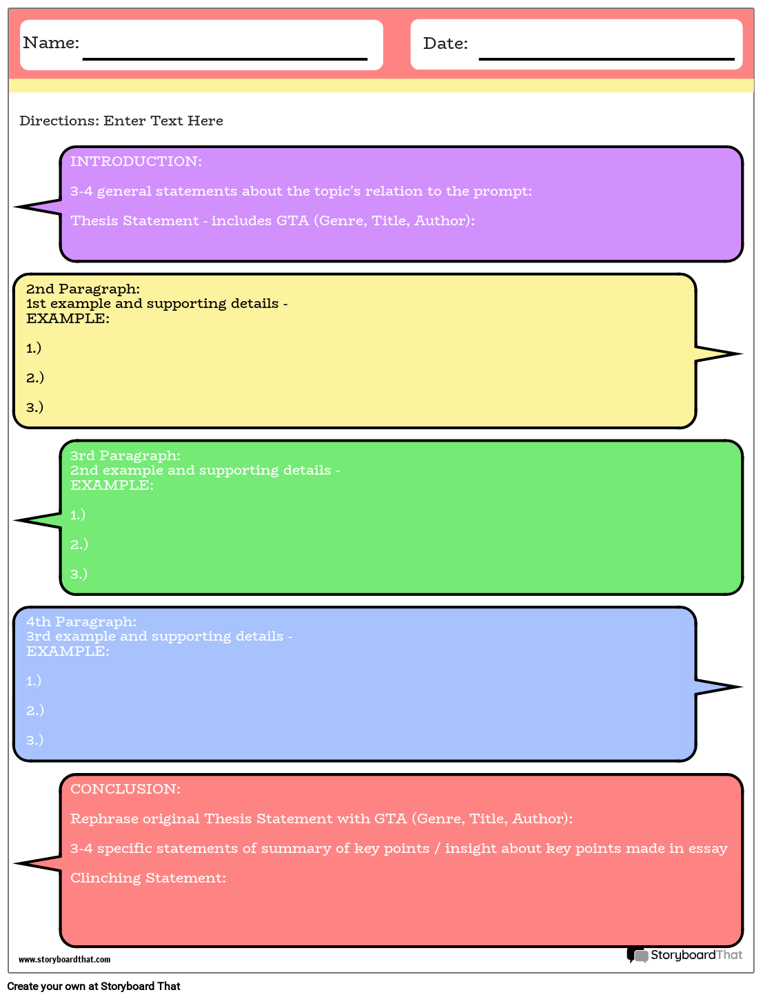 5 Paragraph Essay Template — Composition Worksheet | StoryboardThat