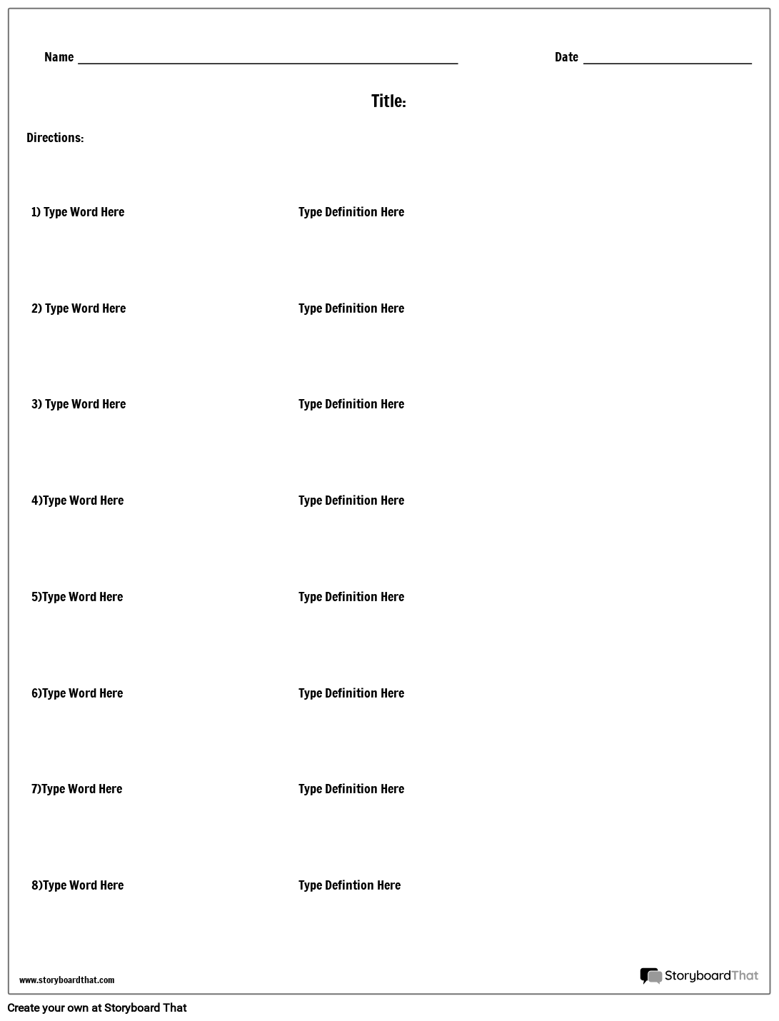 Matching Words To Definitions Storyboard By Worksheet templates