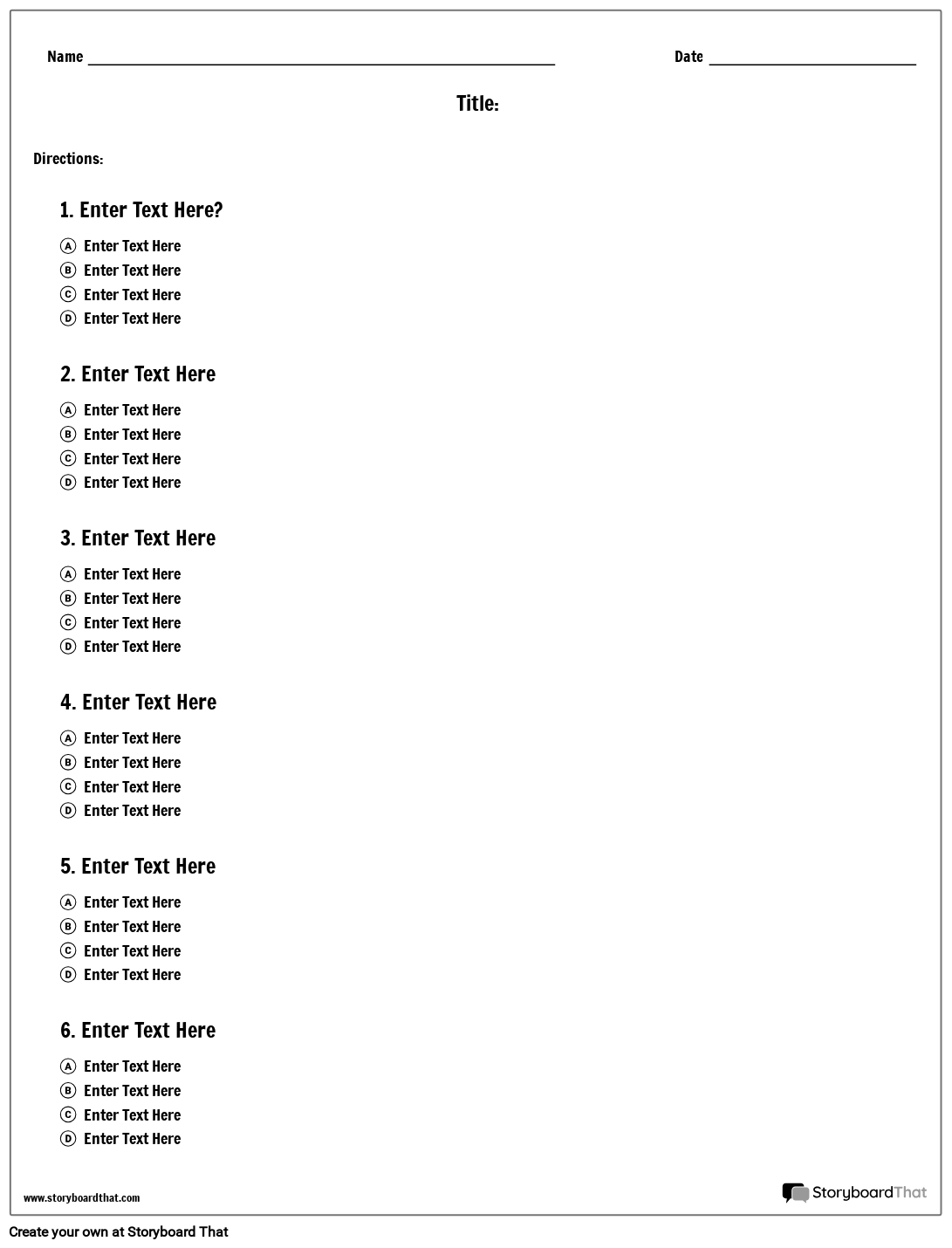 Multiple Choice One Column Storyboard By Worksheet templates