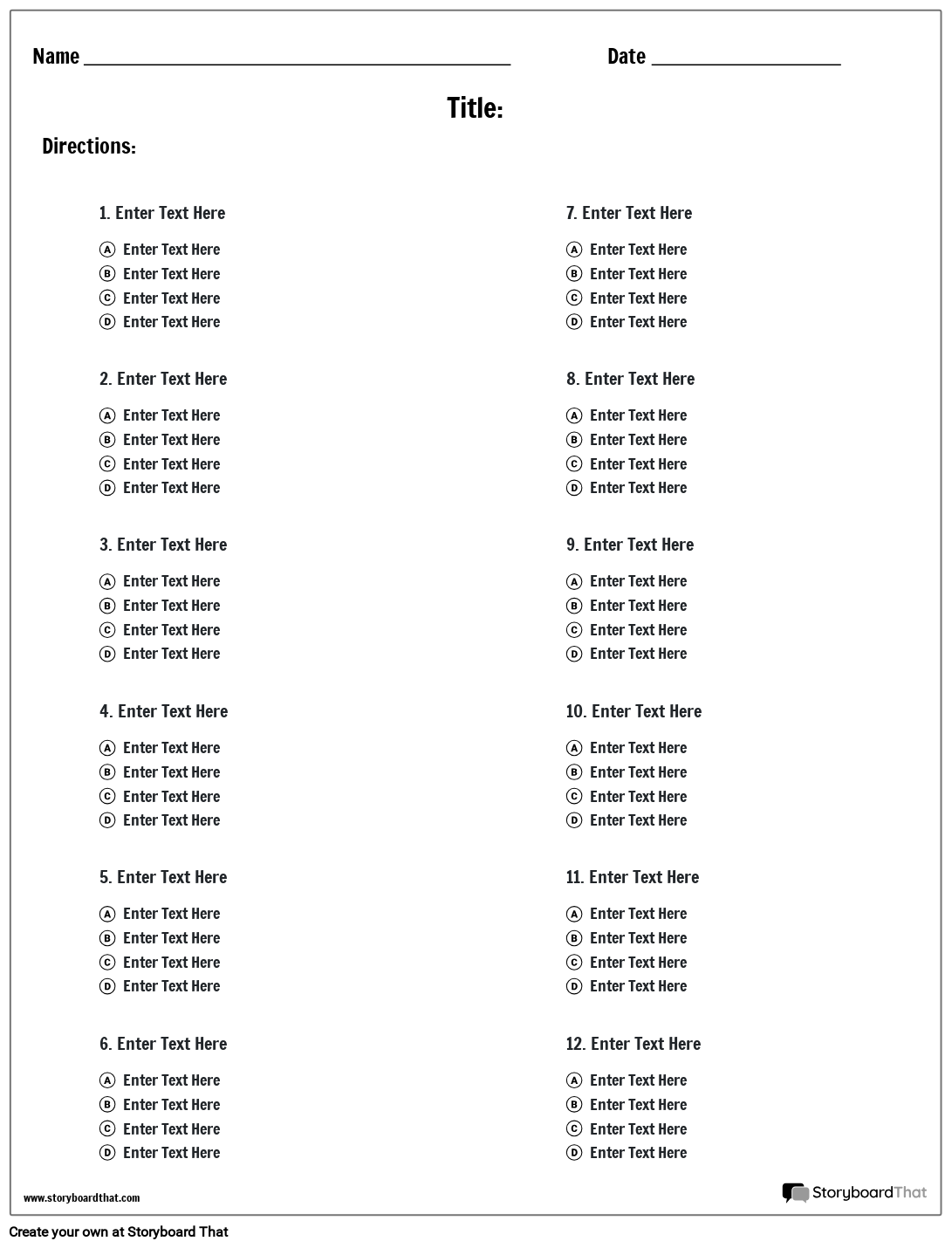 Multiple Choice Two Columns Storyboard By Worksheet templates