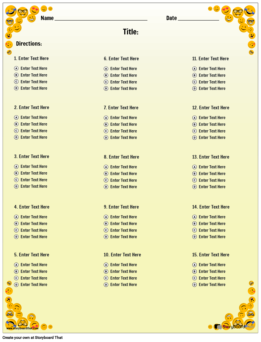 Editable Smiley Face Themed Multiple Choice Worksheet editable-smiley-face-themed-multiple-choice-worksheet