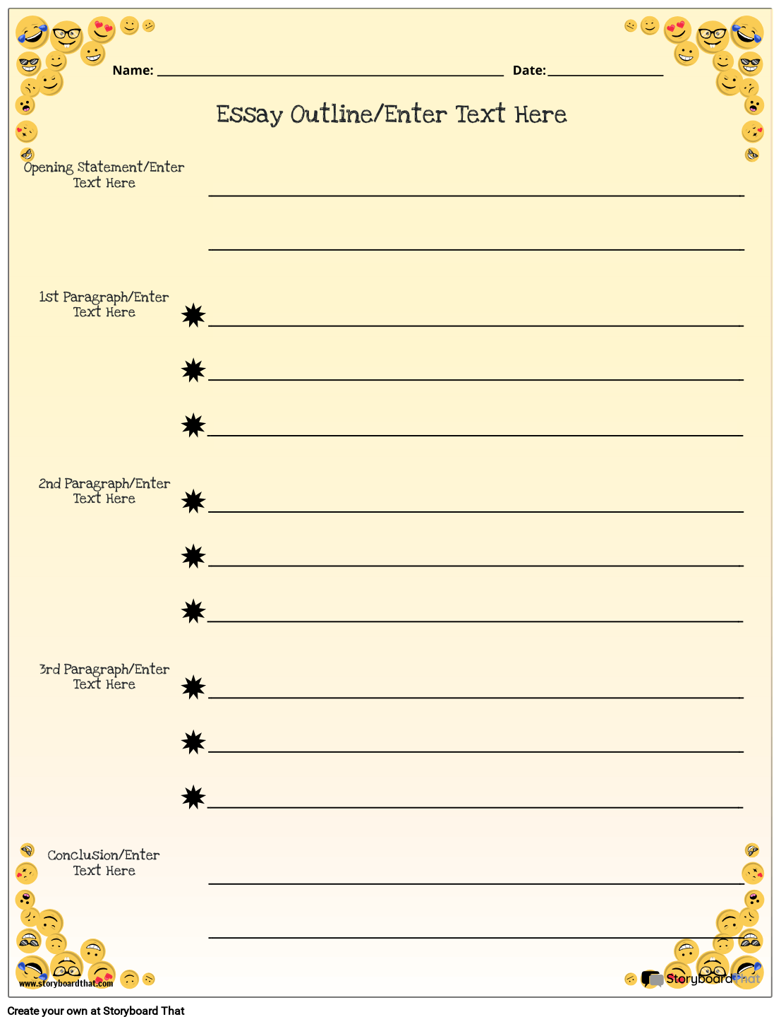 Emoji Themed Outline Worksheet Design Storyboard