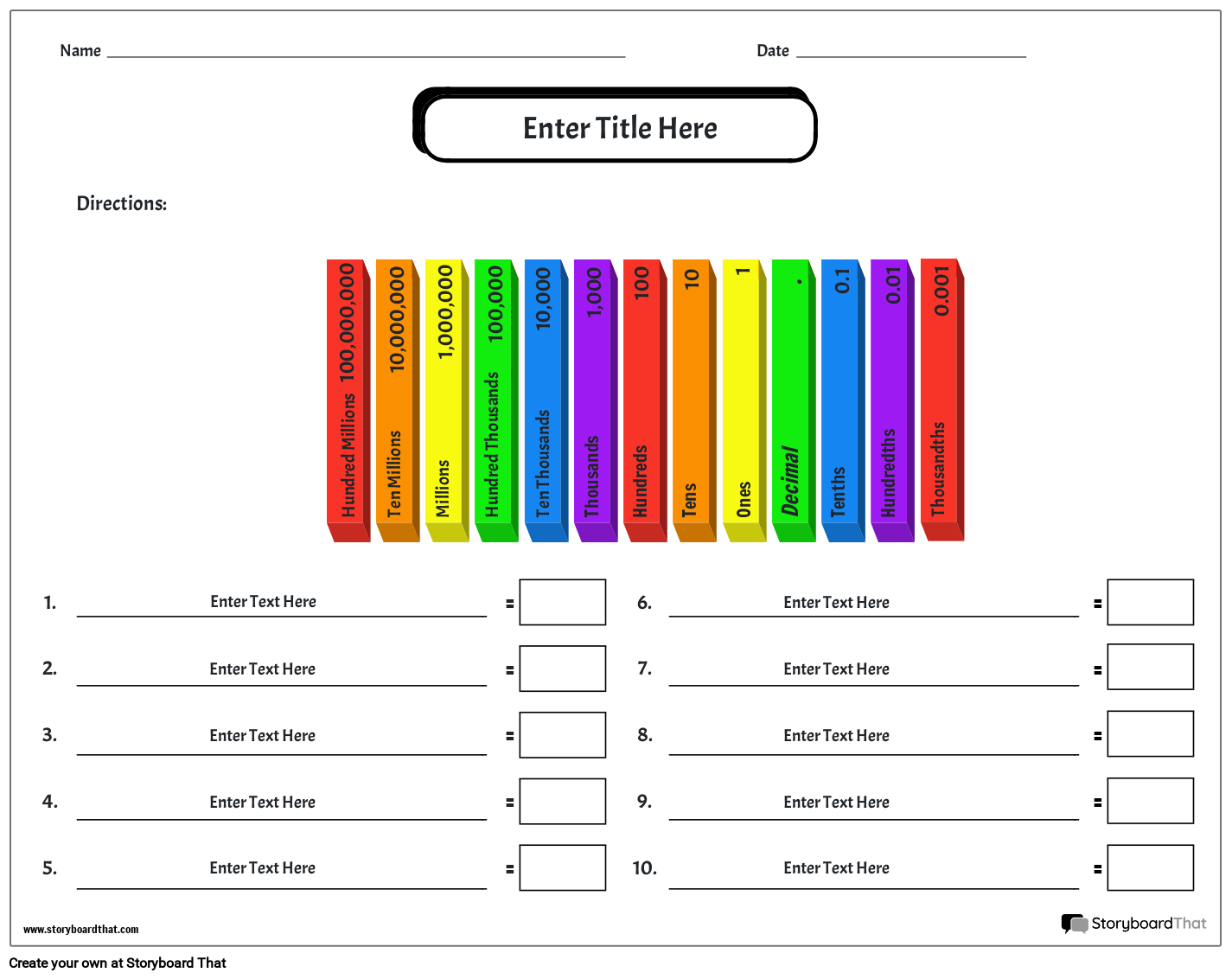 Place Value 1 Storyboard Por Worksheet templates Place Value 1 Storyboard Por Worksheet templates