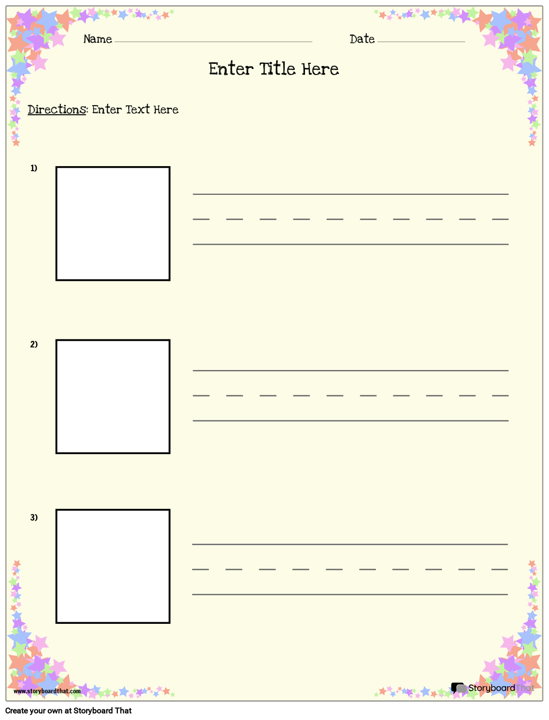 Stars Themed Handwriting Practice Template Storyboard