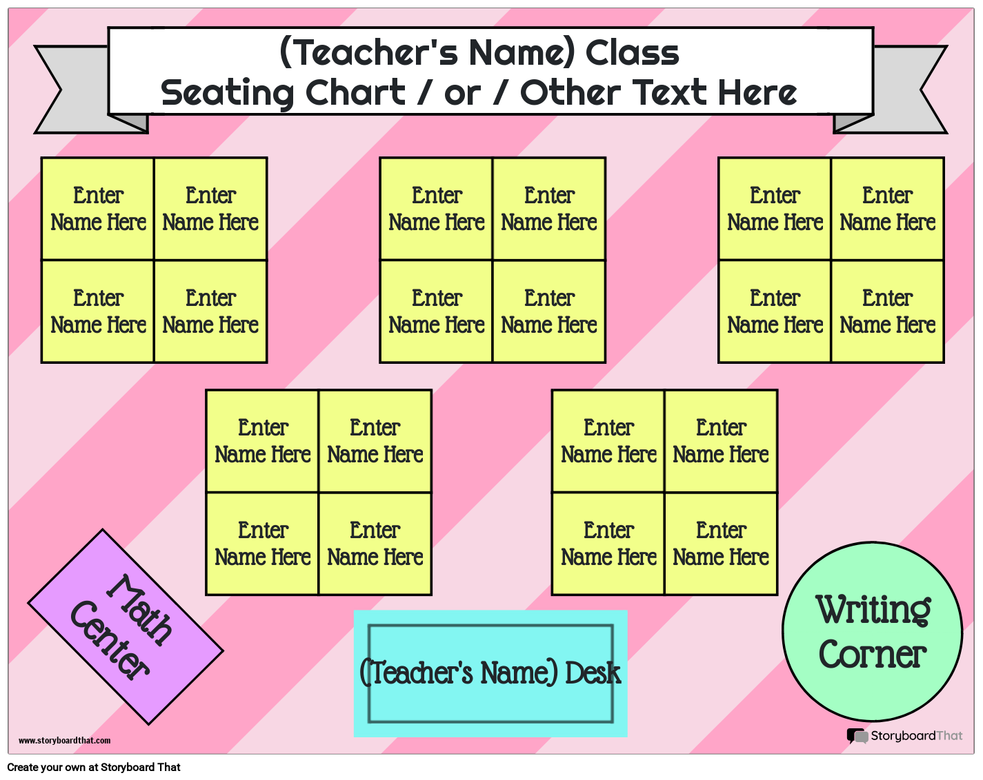 Seating Chart Template with Pink Stripes Background