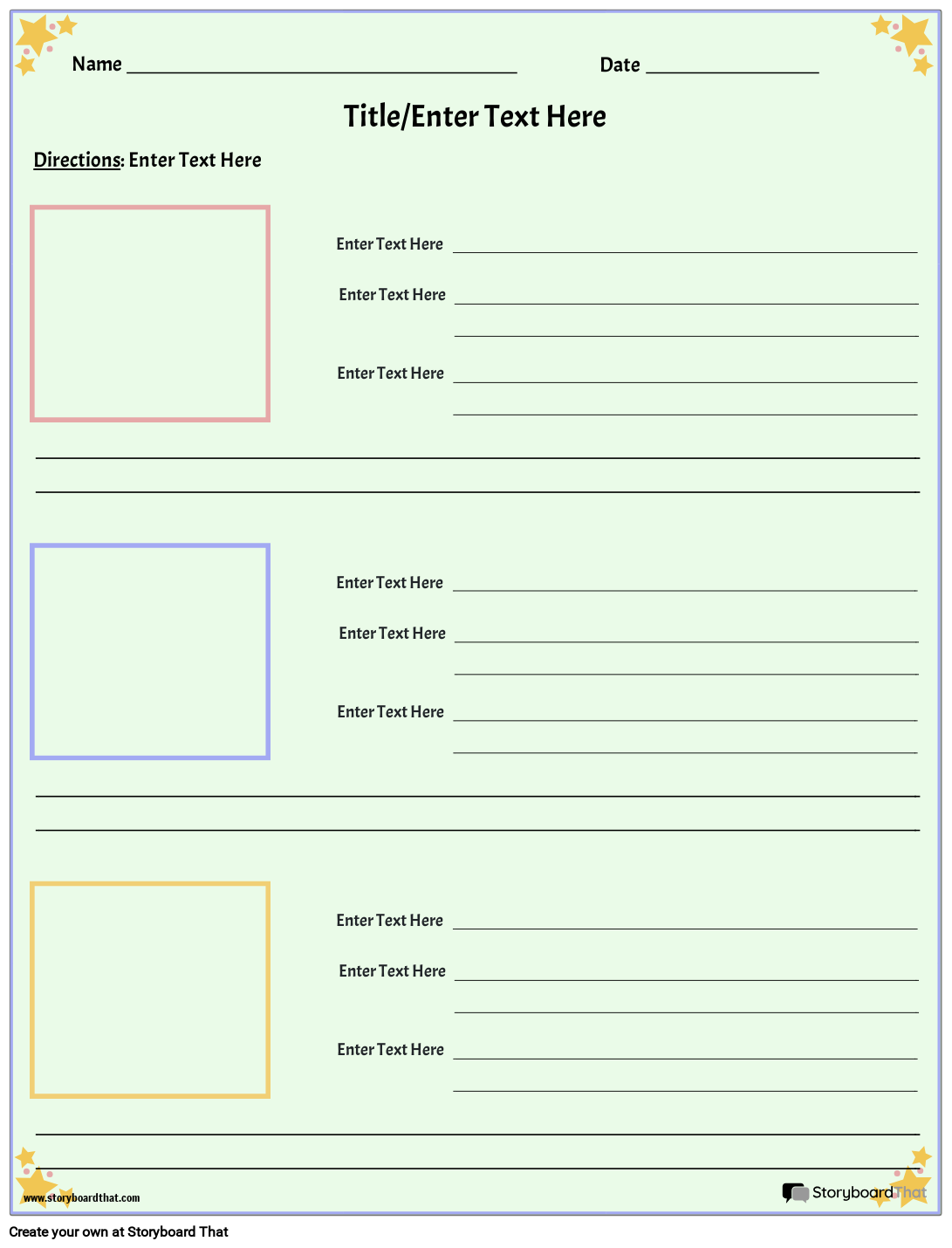 Printable Setting Map Worksheet Template with Star Border
