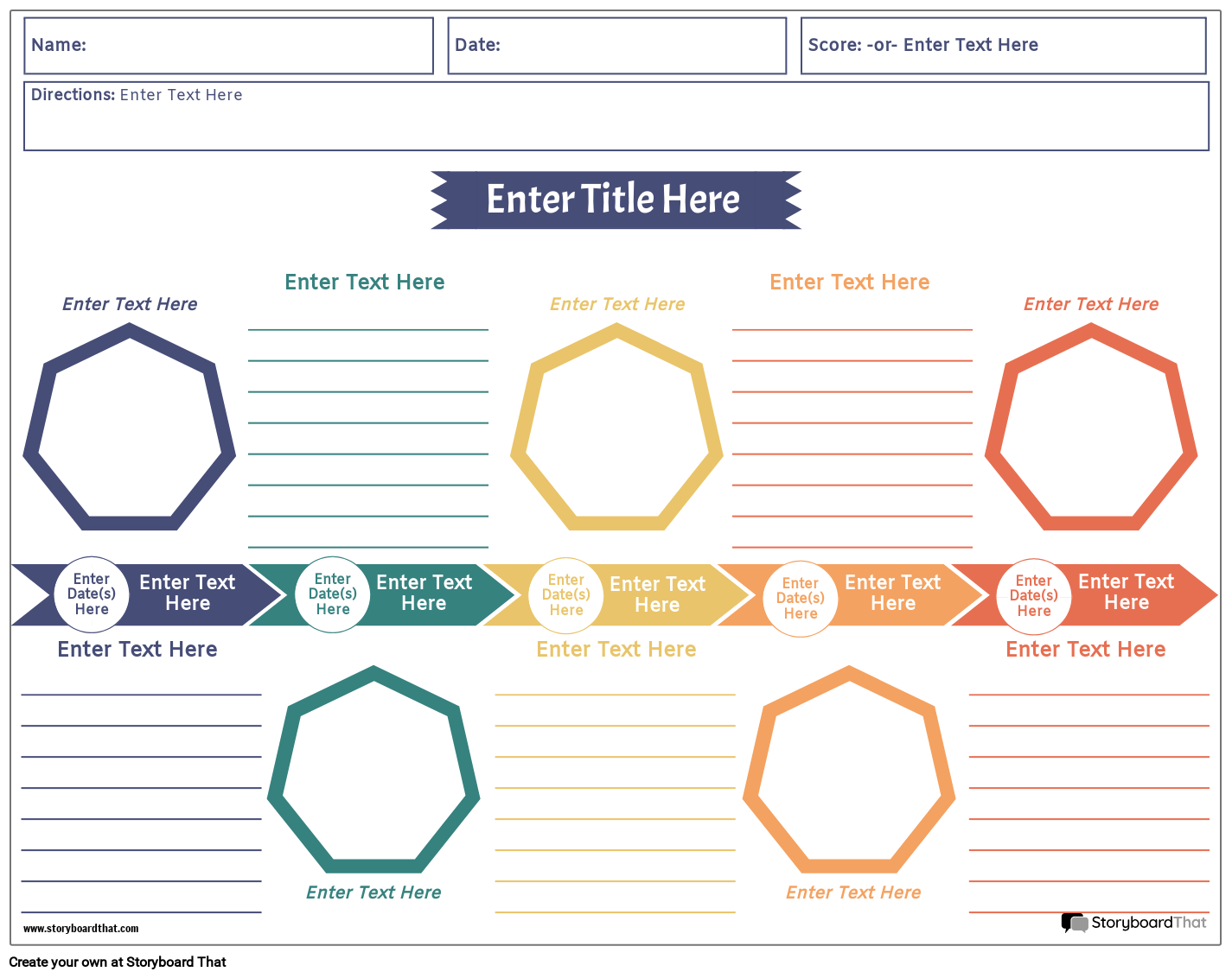 Timeline Worksheet Template with Colorful Shapes