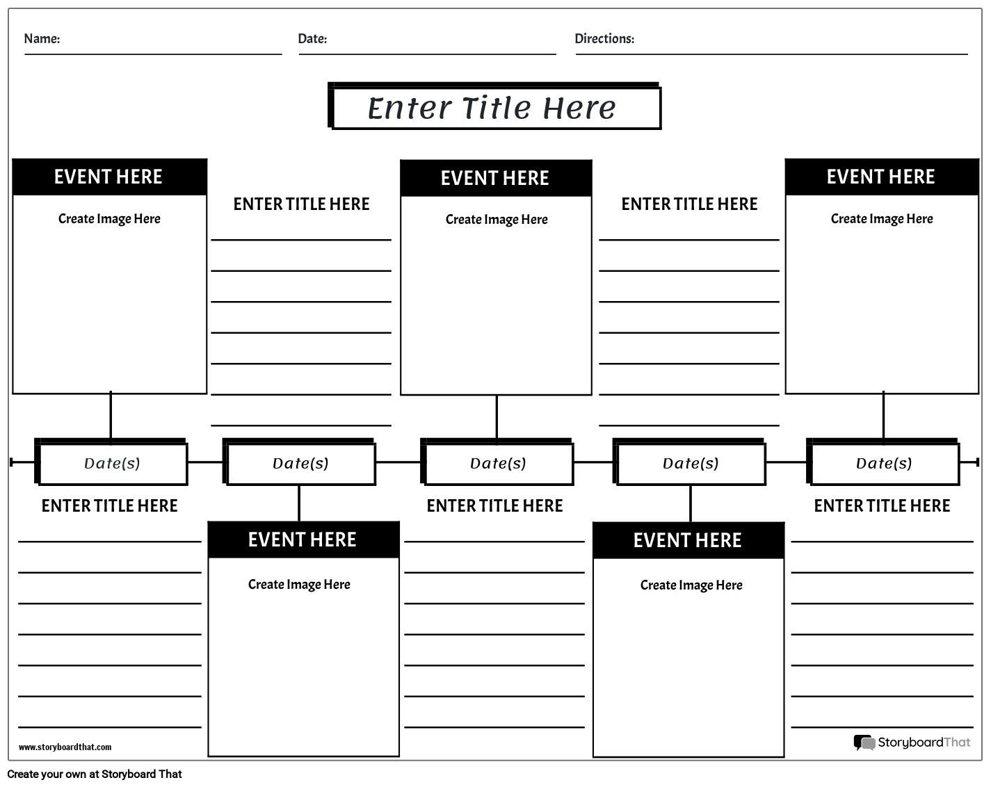 Timeline Worksheet Template with 5 Squares and Lines