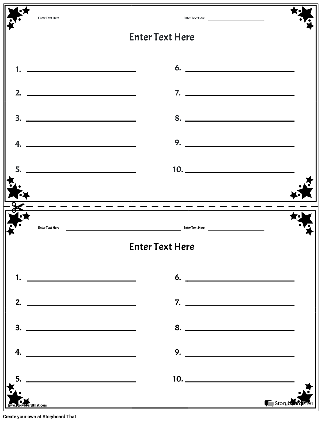 Black Stars Themed Spelling Test Template Storyboard