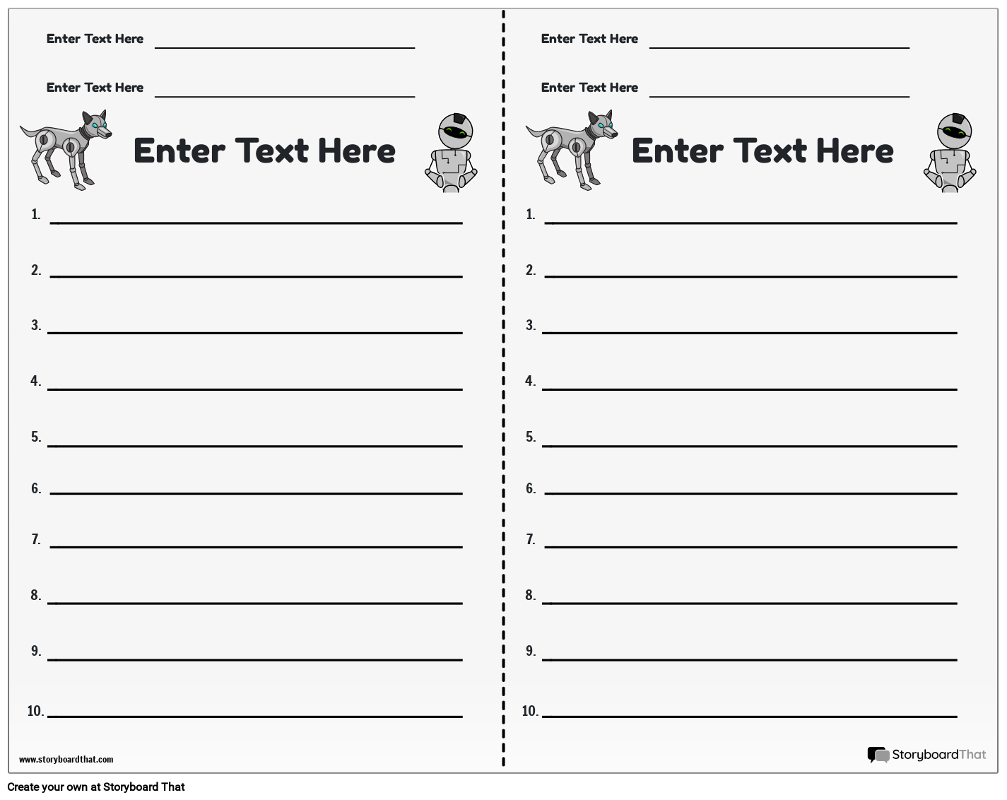 Spelling Test Template Featuring a Robo Dog Storyboard