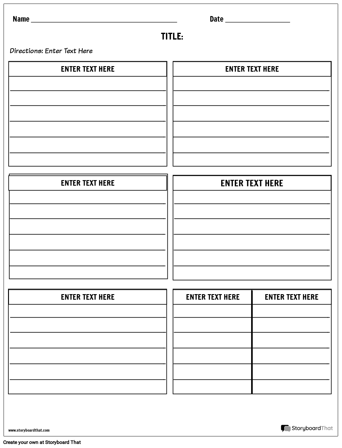 Student Organizer Template with Multiple Boxes