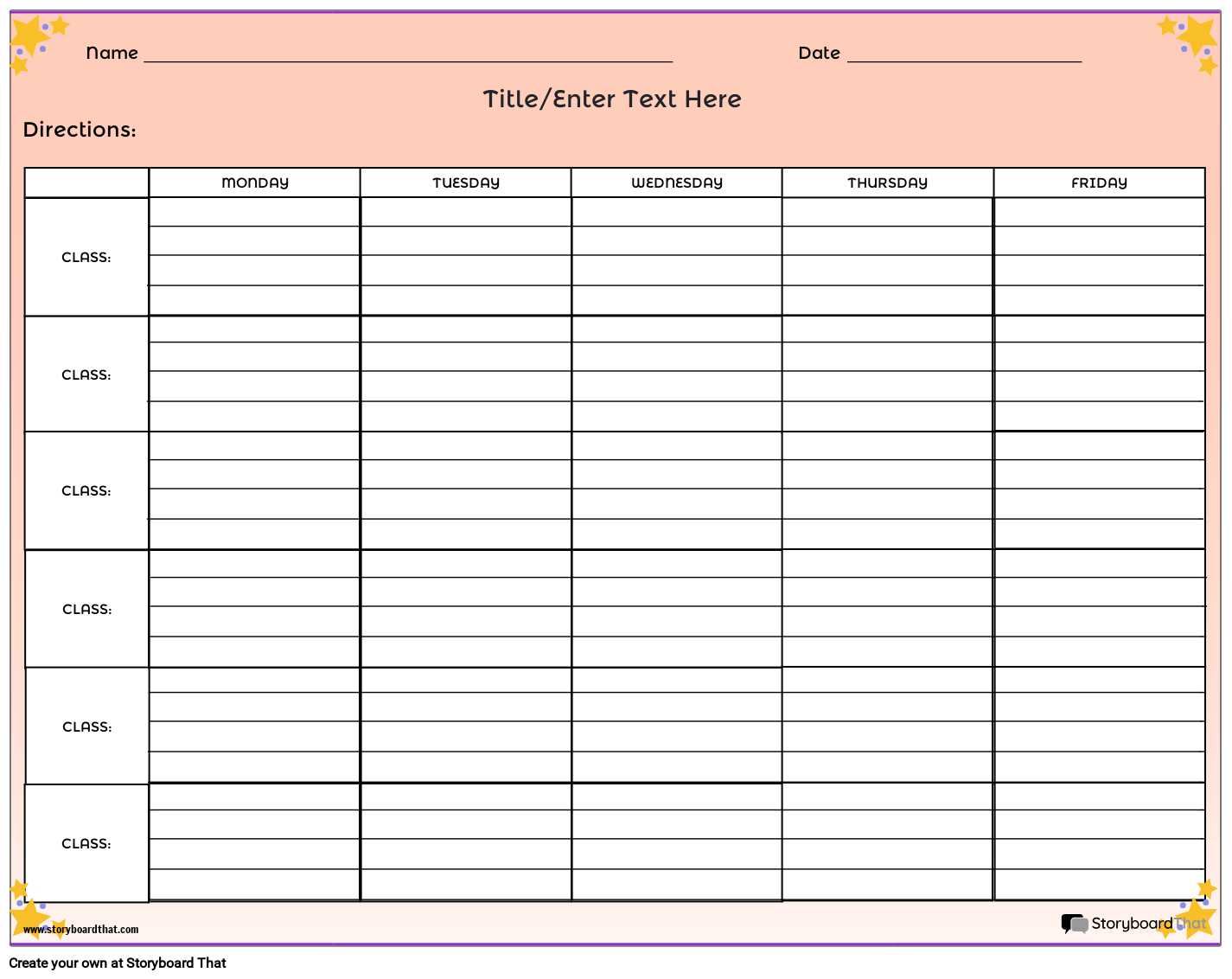 Student Organizer Template with Golden Stars Storyboard