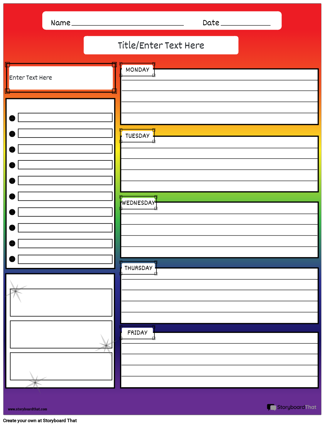 Rainbow Colors Themed Student Organizer Template
