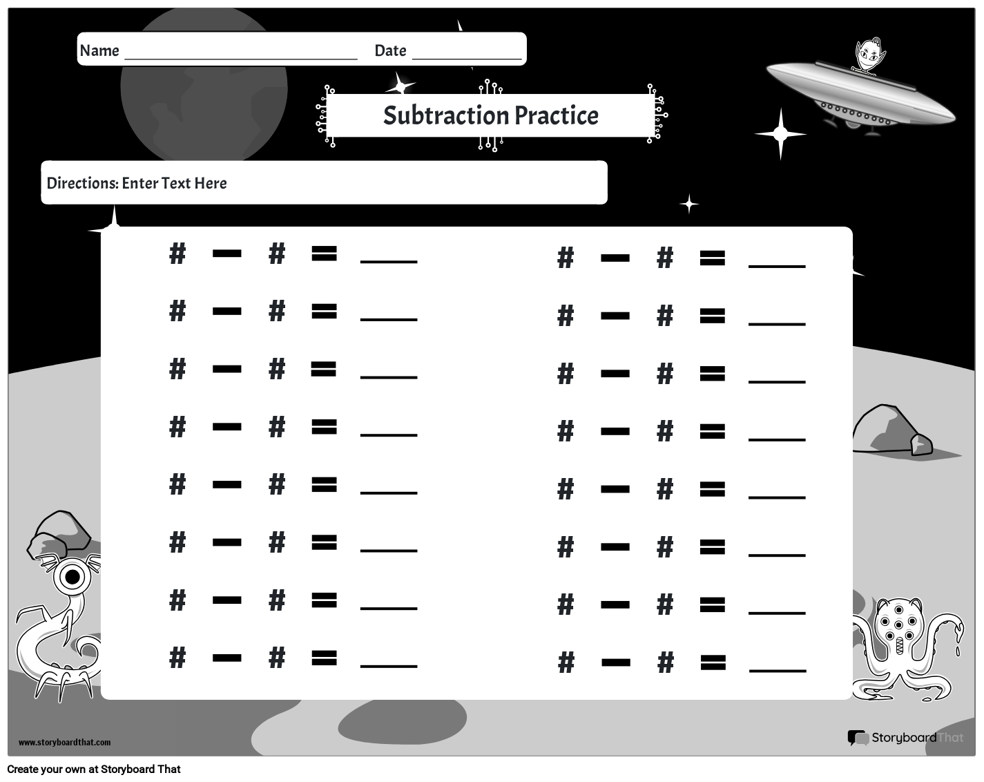 Subtraction Landscape BW 3 Storyboard By Worksheet templates