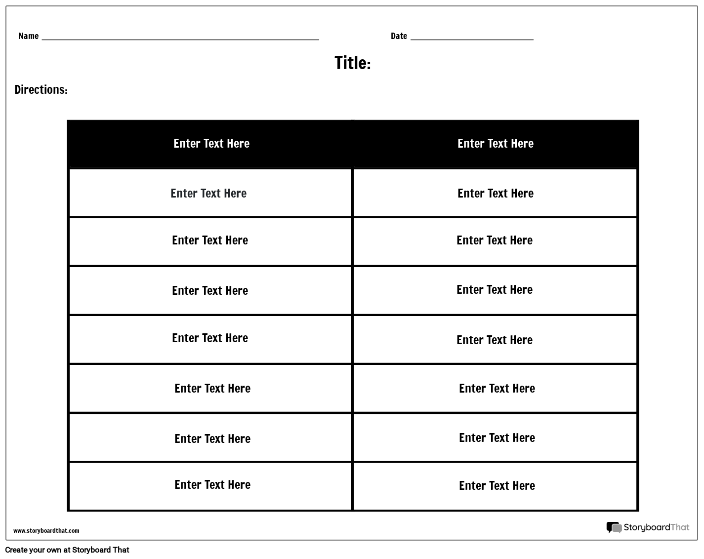 Table 2 Columns 7 Rows Storyboard Von Worksheet templates