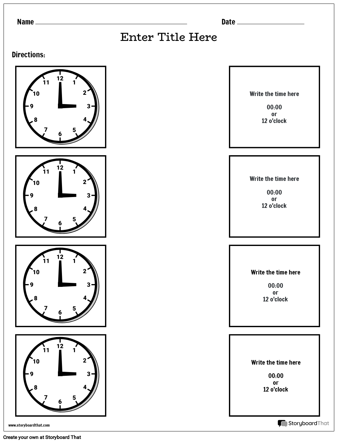Telling Time 3 Storyboard Od Worksheet templates