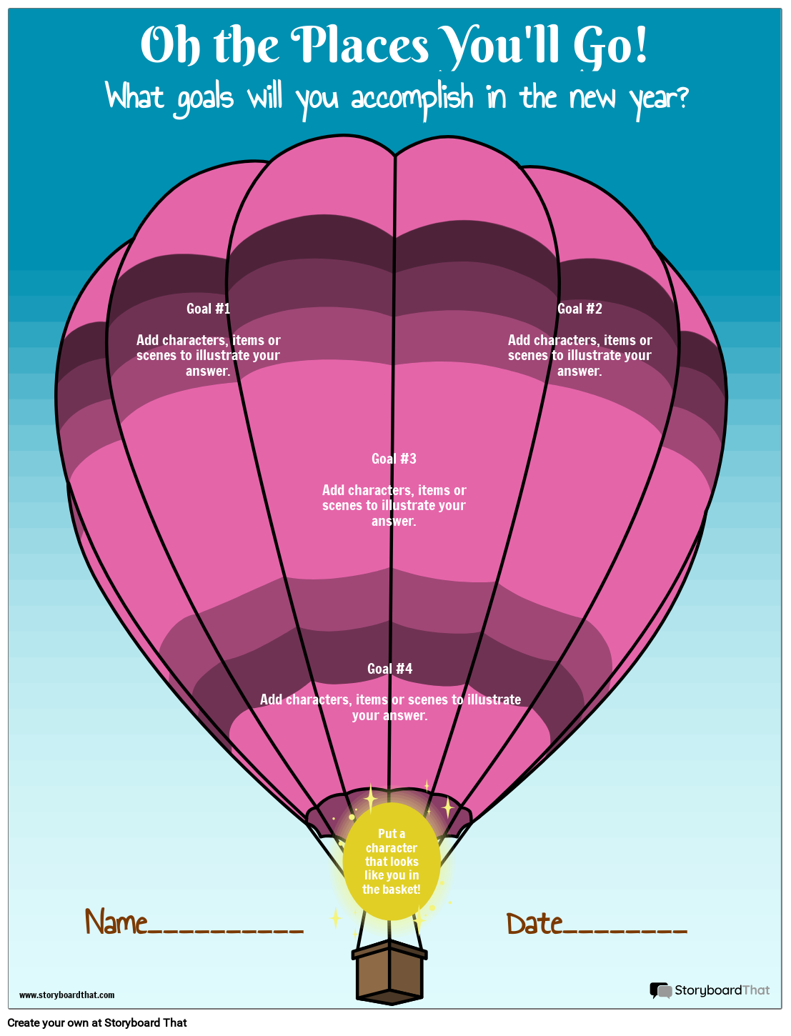 Goal Setting Template Featuring a Hot Air Balloon