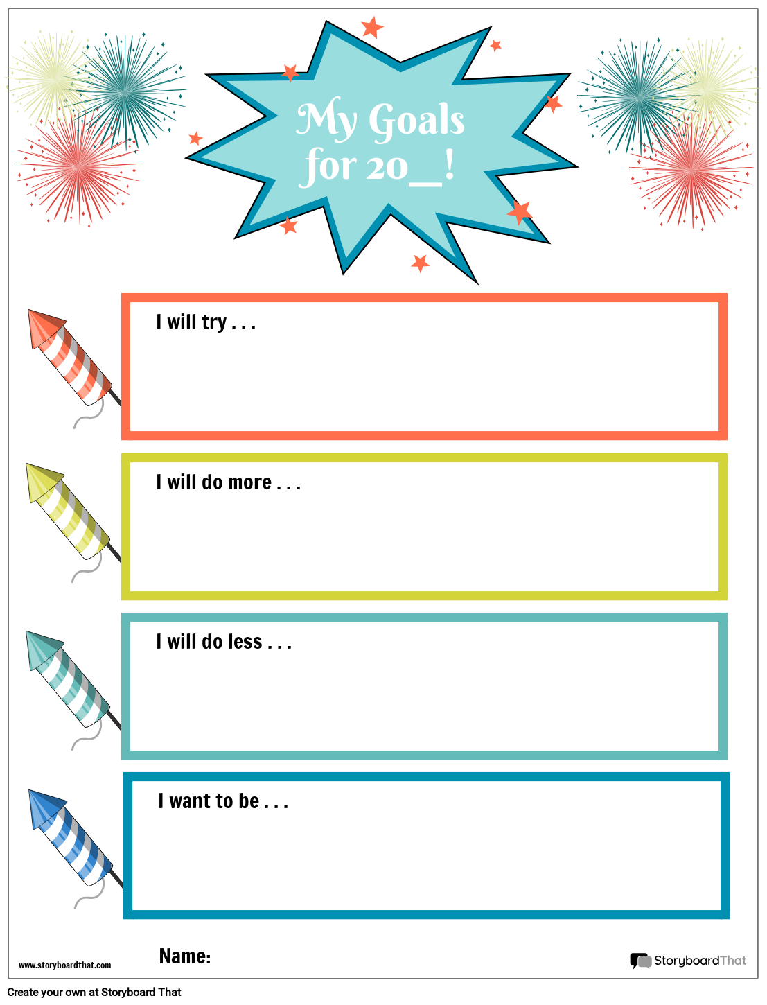 Goal Setting Template with Fireworks Theme Storyboard