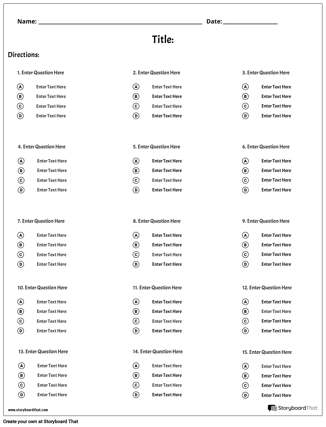 MCQ Style Virtual Quiz Template Storyboard by worksheet-templates