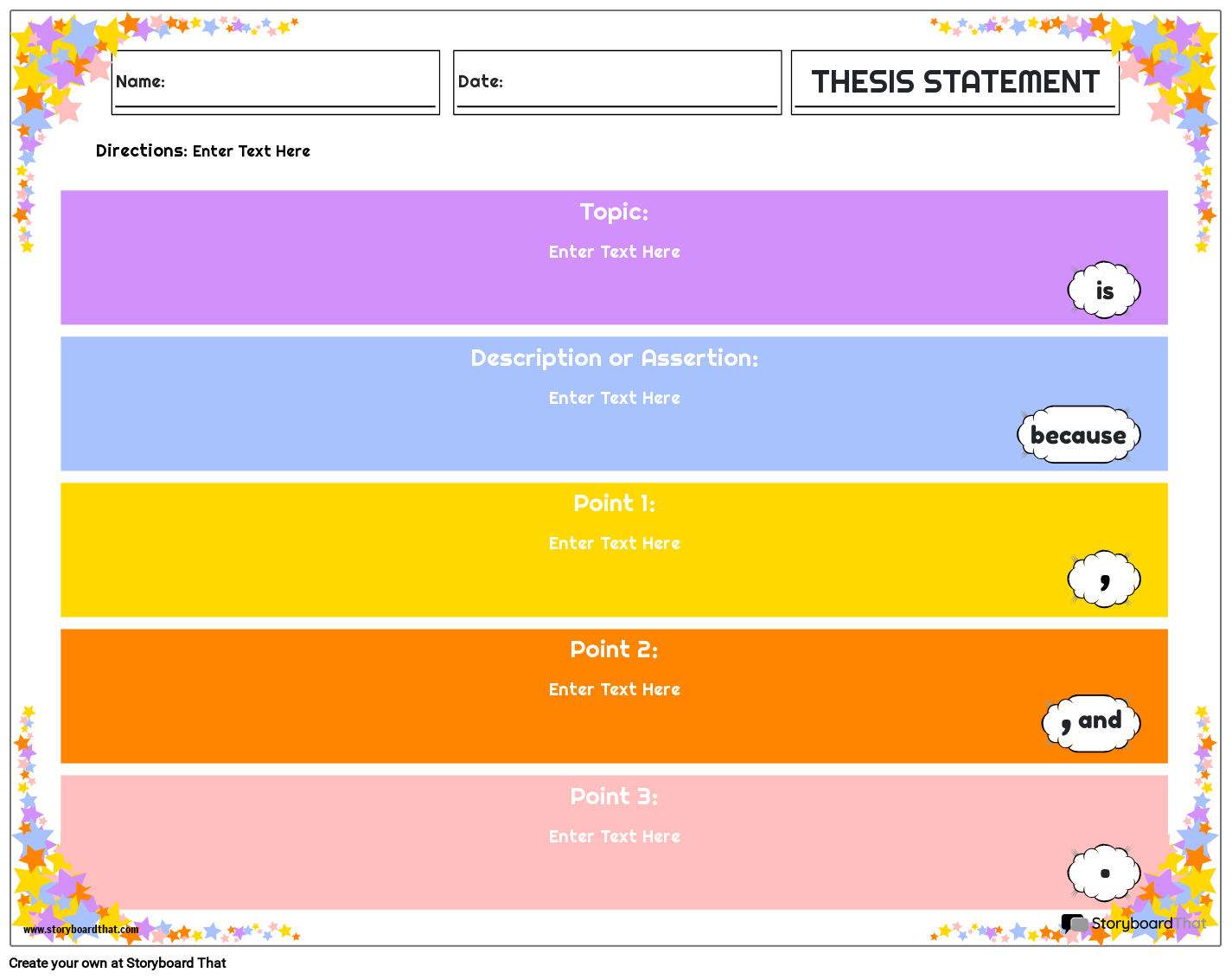 Vibrant Thesis Statement Template with Border Stars