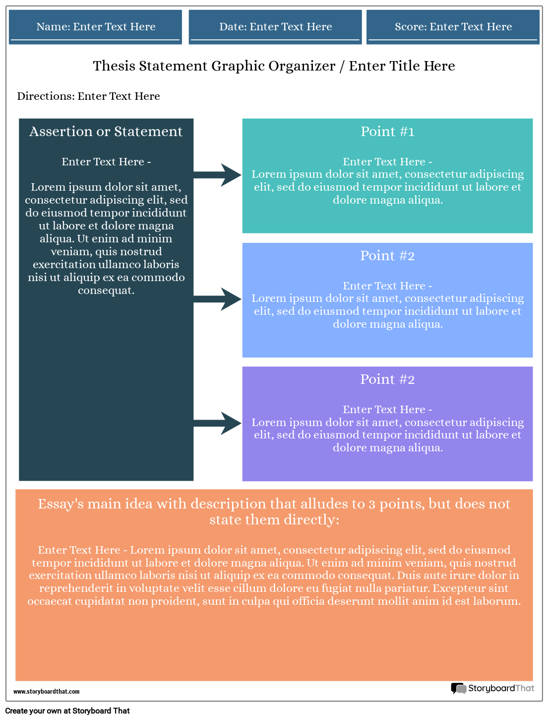 Thesis Statement Template with Colorful Boxes