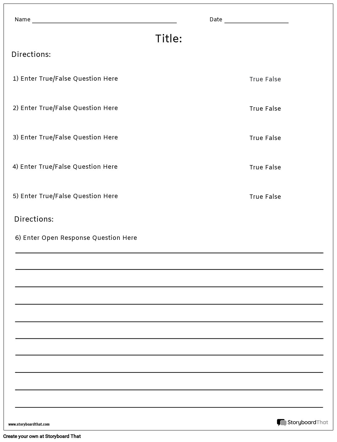 True False And Paragraph Storyboard Od Worksheet templates