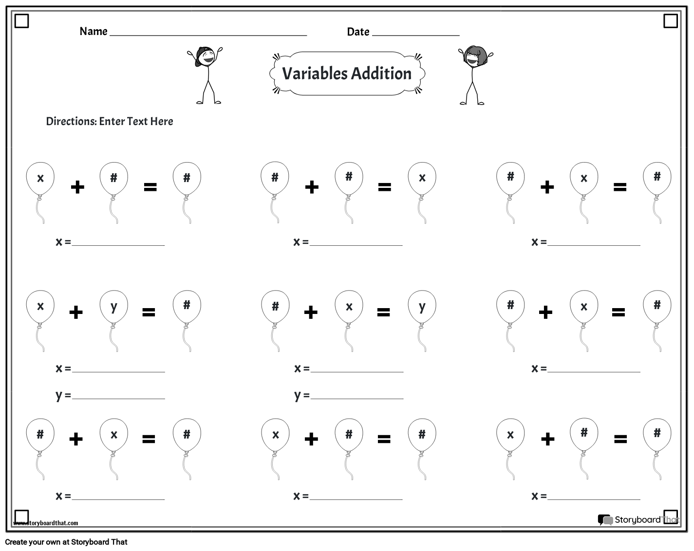 Variables Landscape BW 1 Storyboard Por Worksheet templates