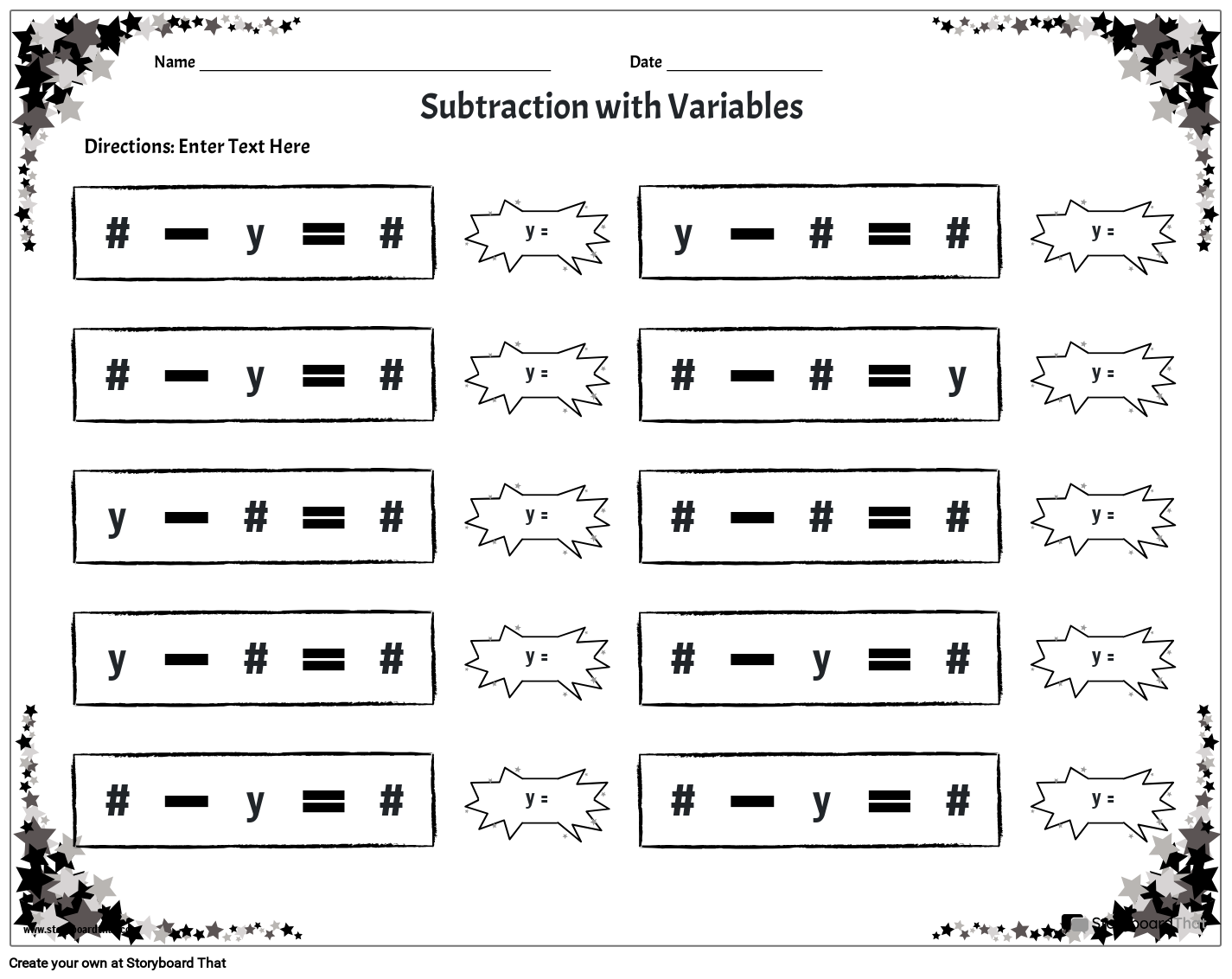 Variables Landscape BW 3 Storyboard Por Worksheet templates