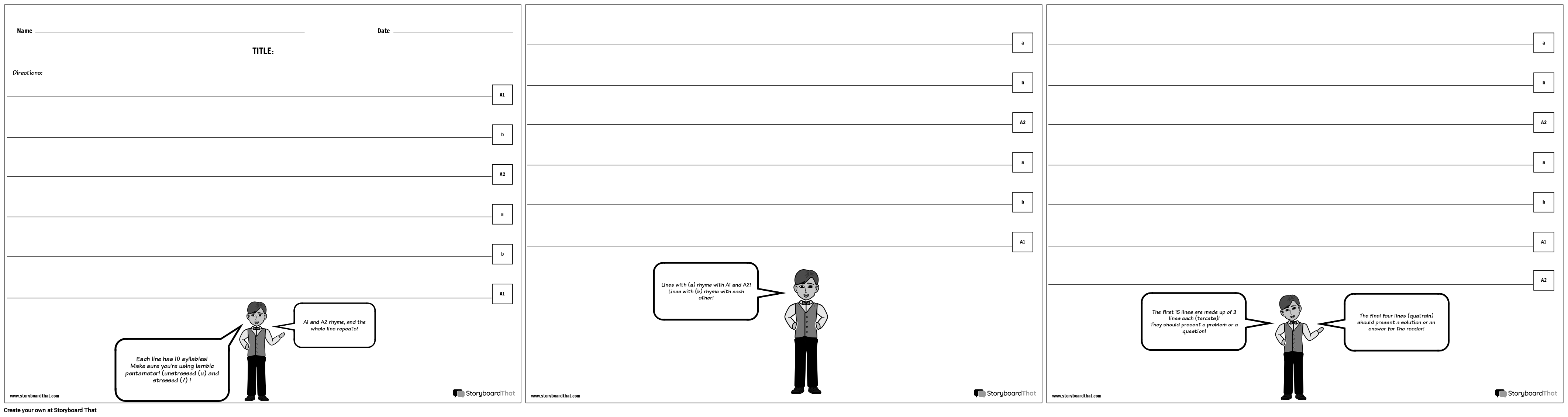 Writing a Villanelle Poetry Template Storyboard